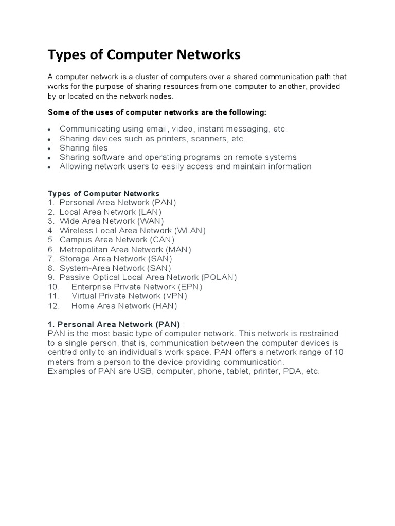 Types of Computer Networks Explained | PDF | Computer Network | Local ...