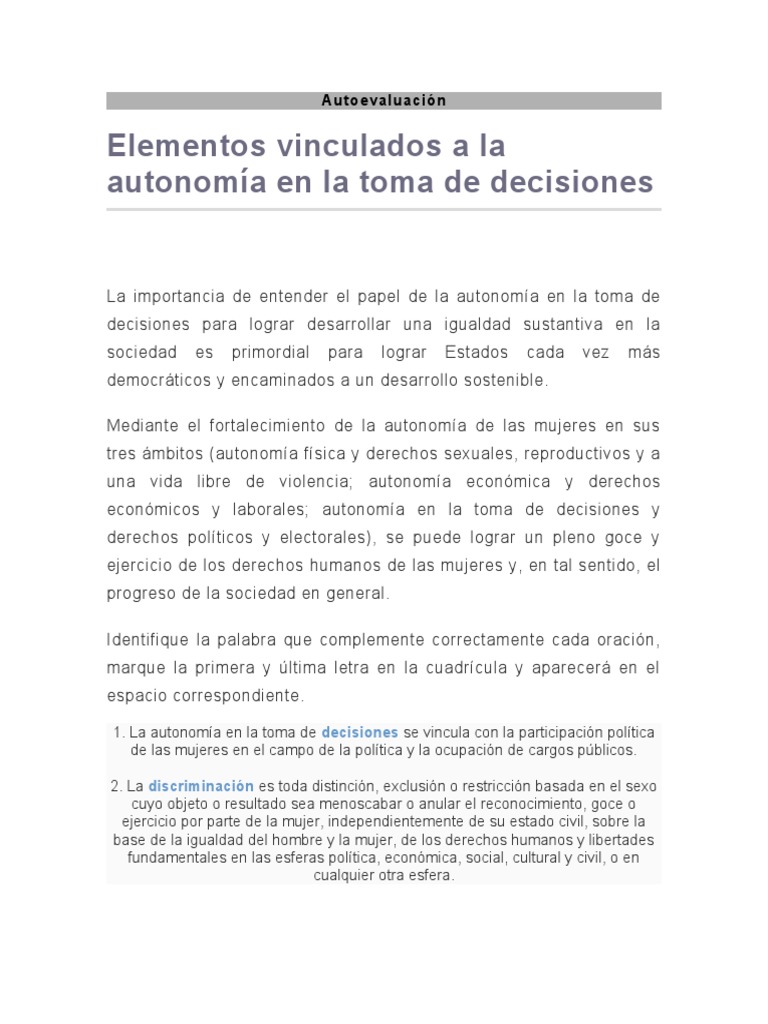 Módulo 4 Actividad Elementos Vinculados A La Autonomía en La Toma de ...
