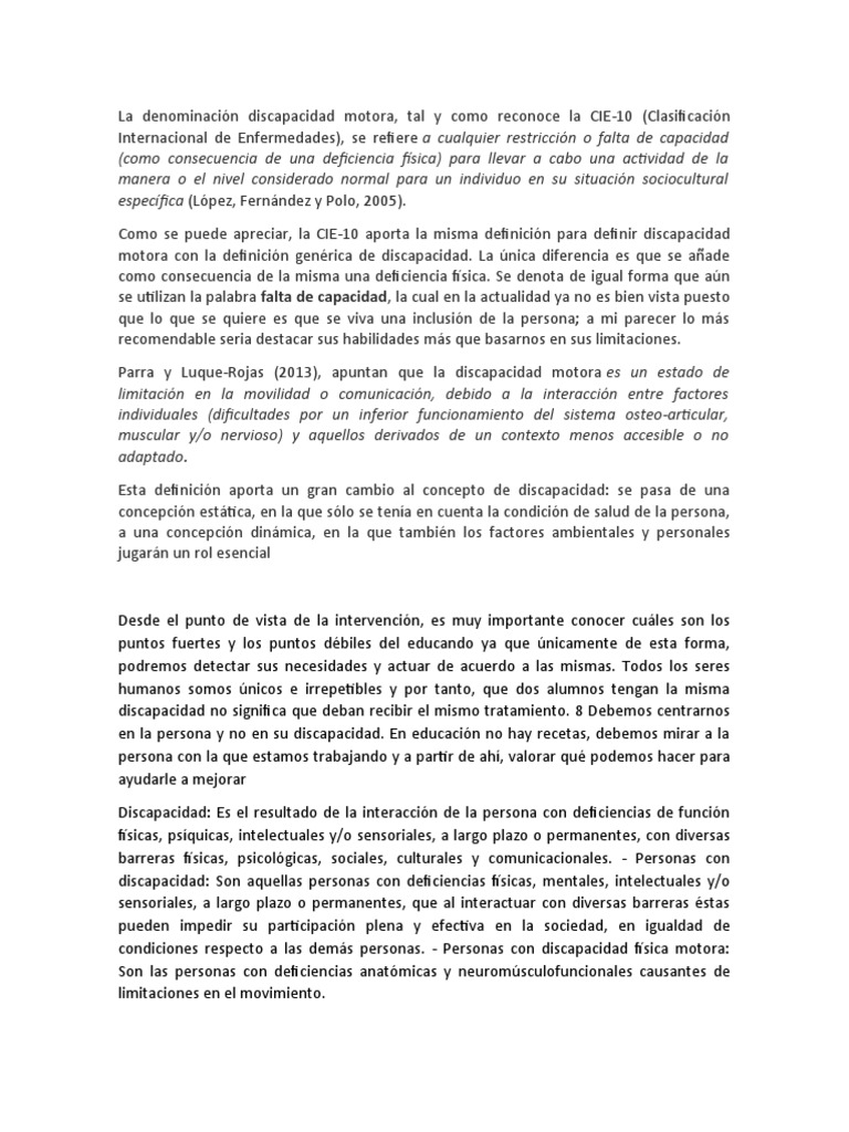 Definición de Discapacidad Motora | PDF | Invalidez | Ciencias del ...