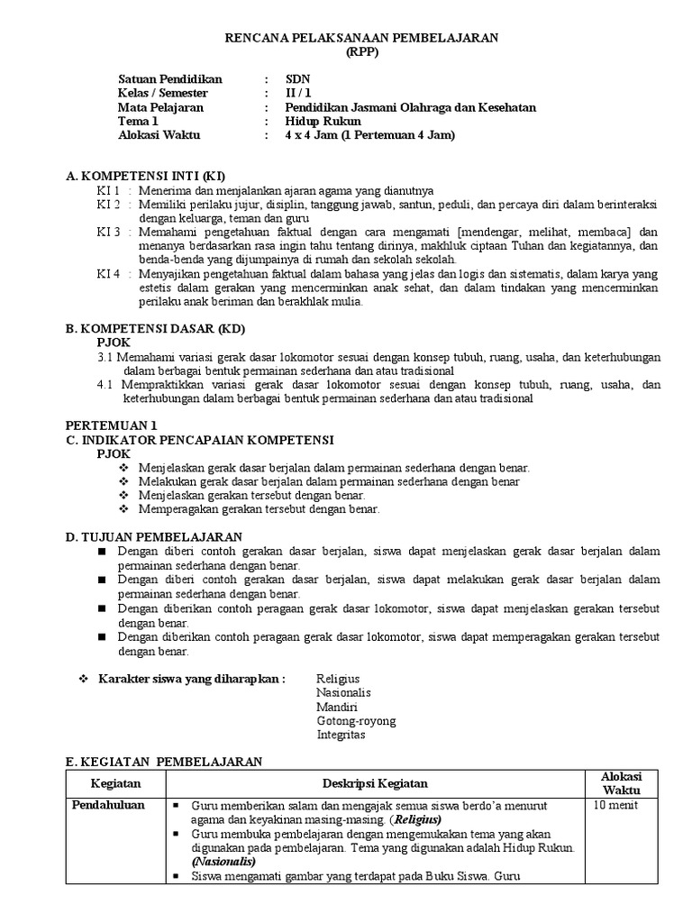 RPP Kelas 2 Semester 1 | PDF