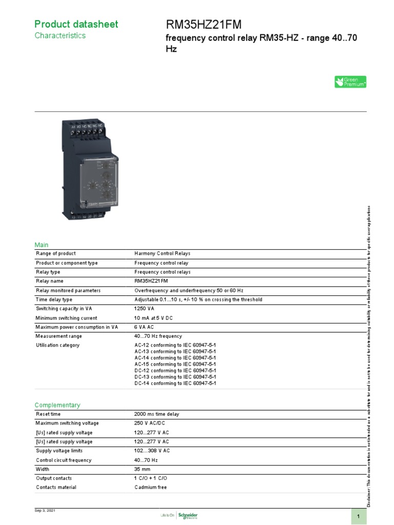 Zelio Control - RM35HZ21FM | PDF | Relay | Alternating Current