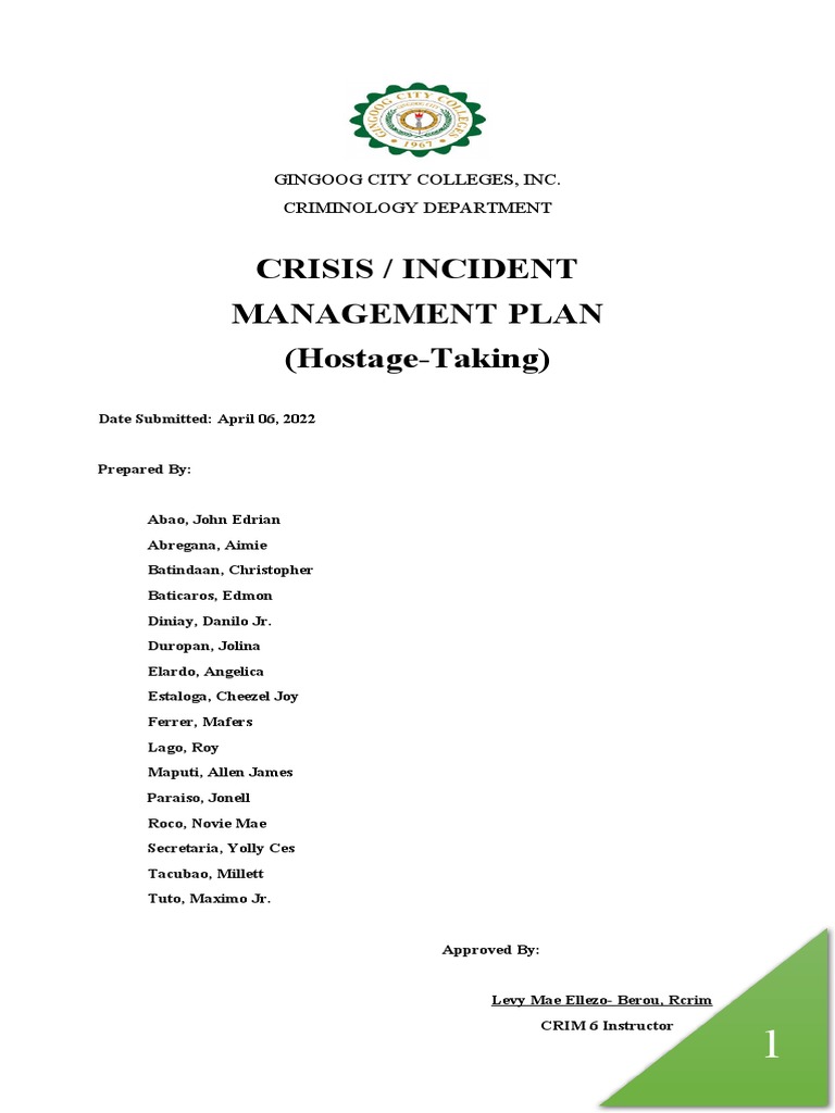 Hostage-Taking Crisis Management Plan | PDF | Crisis Management ...