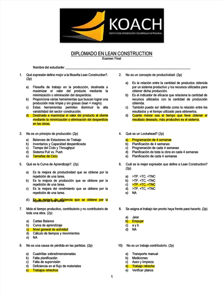 Examen Lean 1 | PDF | Lean Manufacturing | Economias