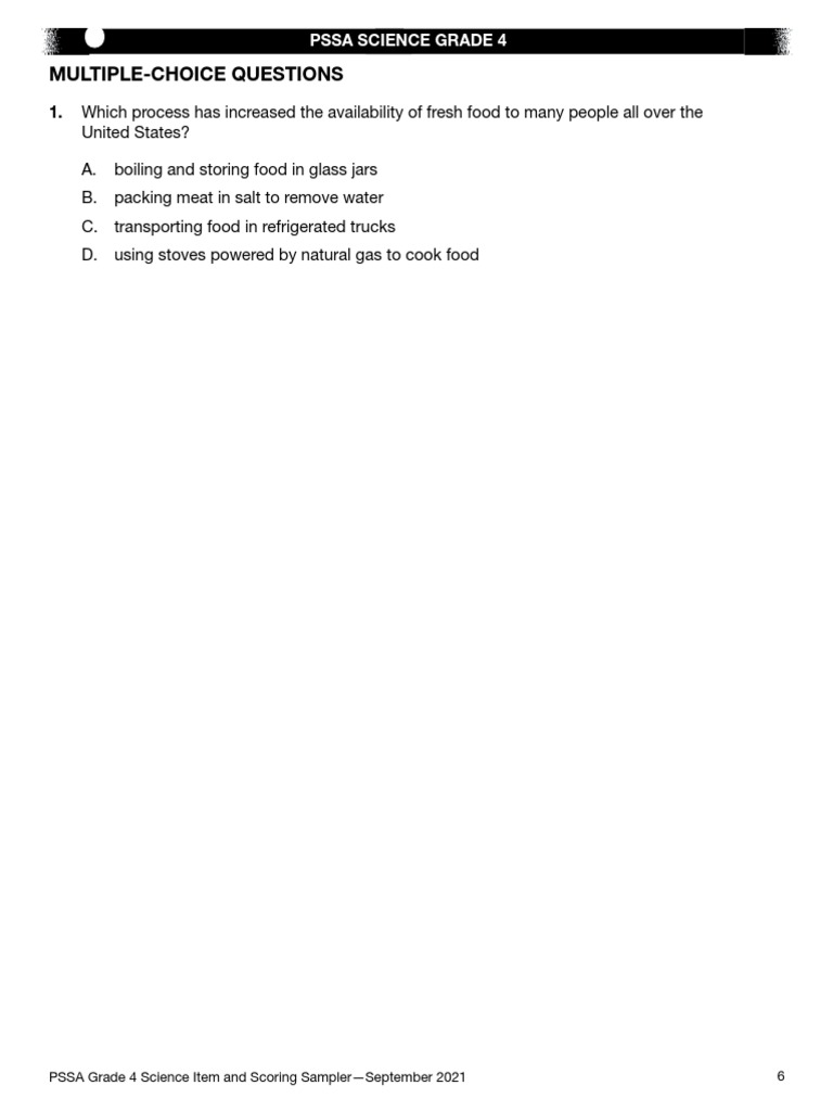 Grade 4 Science PSSA Item Sampler | PDF | Cloud | Water