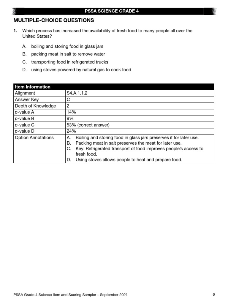PSSA Grade 4 Science Item Sampler 2021 | PDF | Cloud | Foods