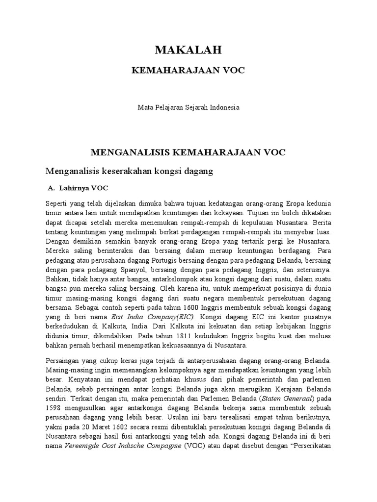 Makalah Kemaharajaan VOC | PDF