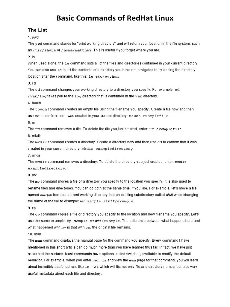 Basic Commands of REDHAT | PDF