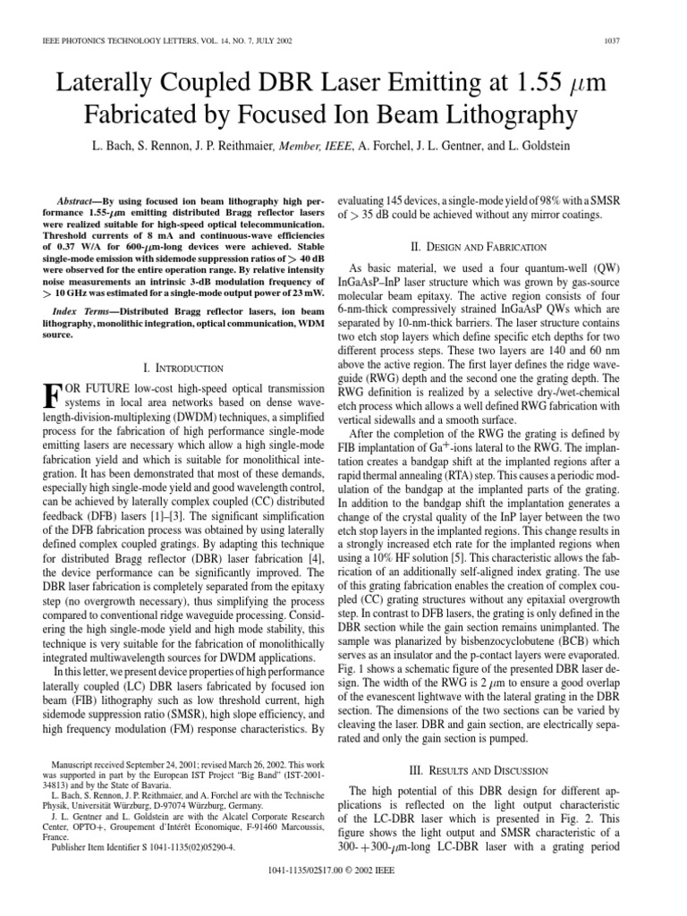 Laterally Coupled DBR Laser Emitting at | PDF | Laser | Optics
