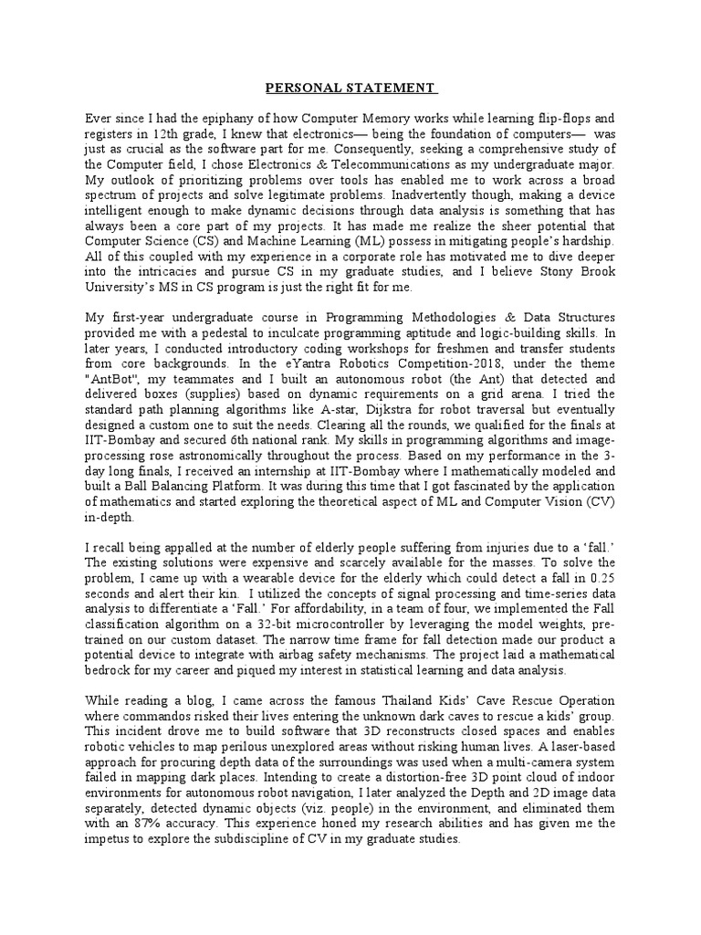 Sample SOP Academic StonyBrookSOP | PDF | Machine Learning | Computer ...