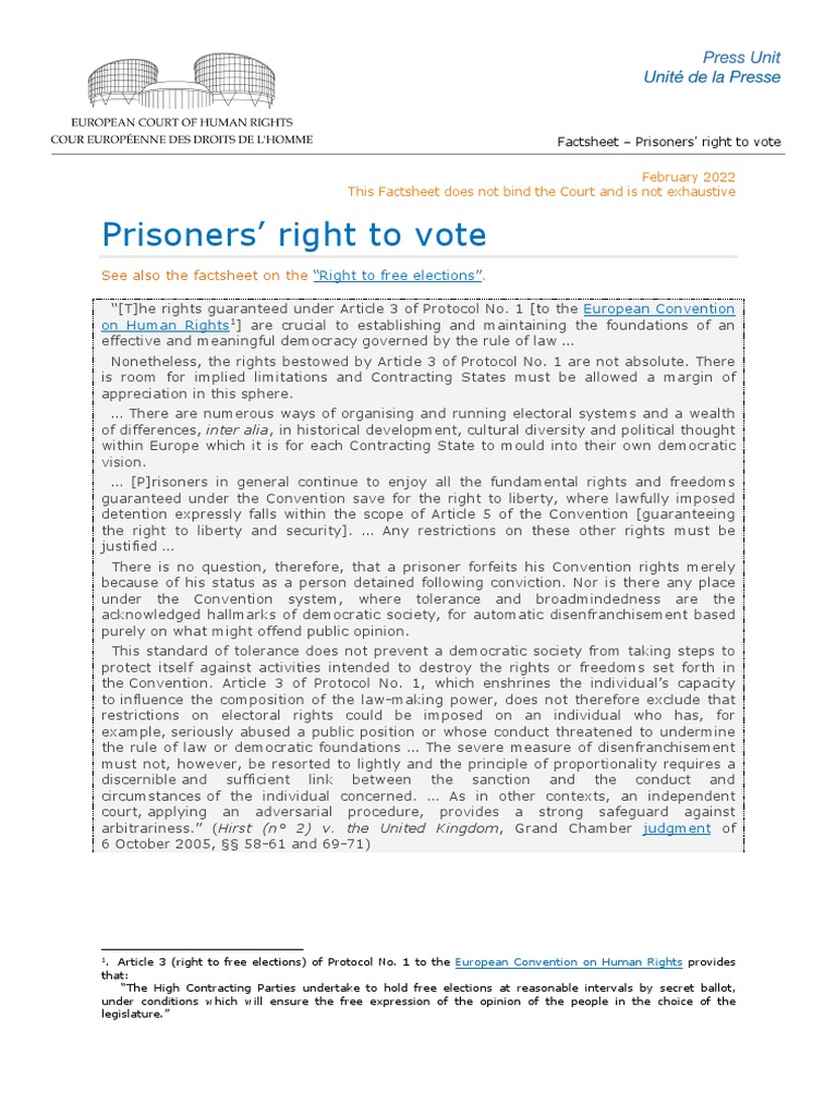Fs Prisoners Vote Eng | PDF | European Convention On Human Rights ...