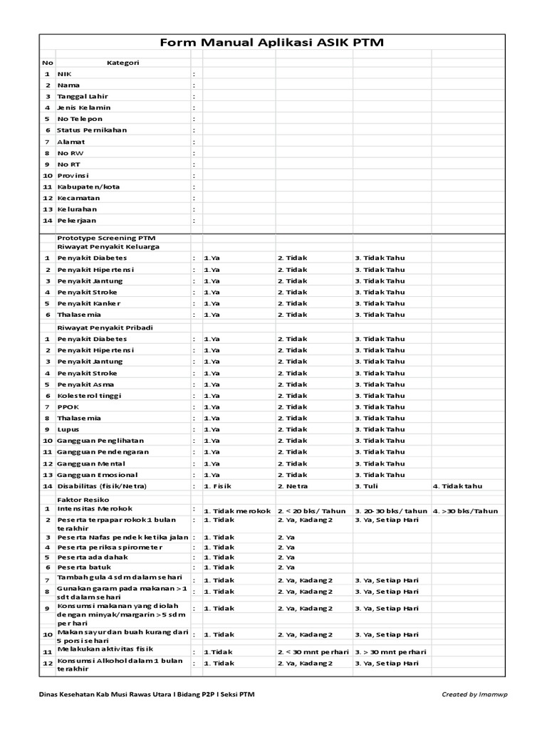 Form PTM Aplikasi ASIK-4 | PDF