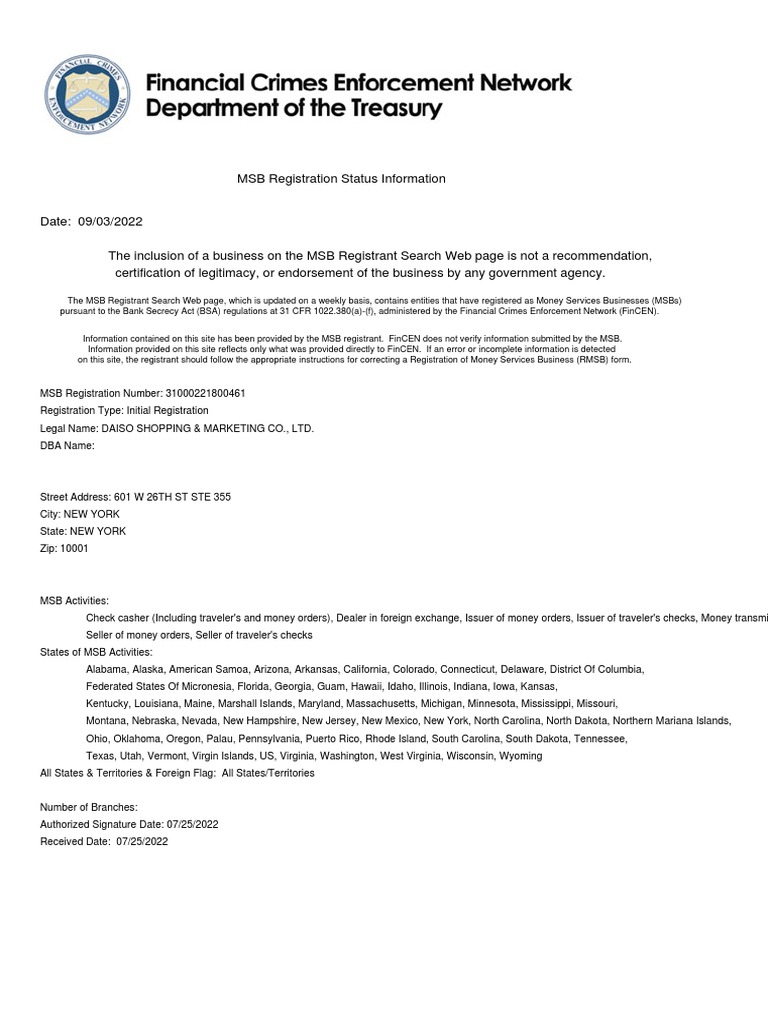 MSB Registration Status Overview | PDF