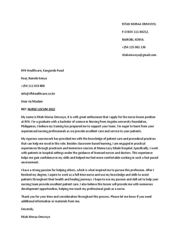 Application Letter For Nurse Locum | PDF