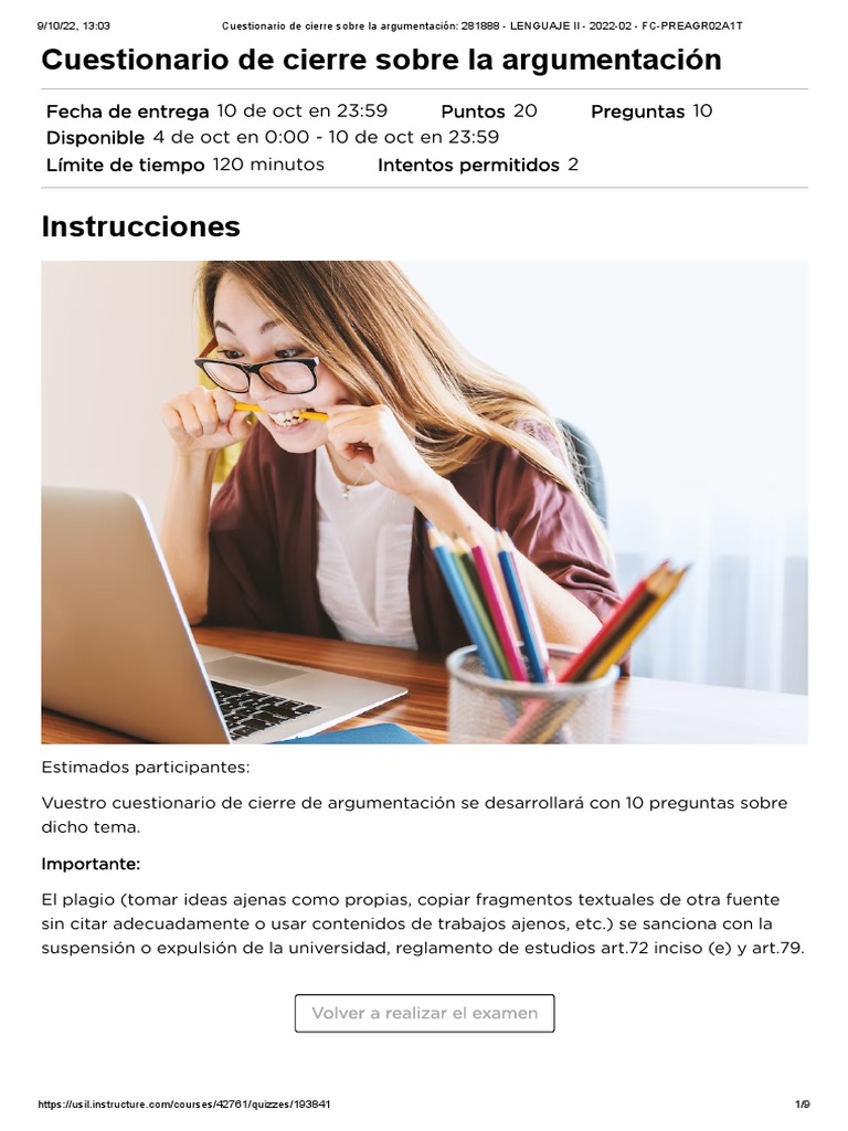 Cuestionario de Cierre Sobre La Argumentacion 281888 - LENGUAJE II - 2022-02 - FC-PREAGR02A1T ...