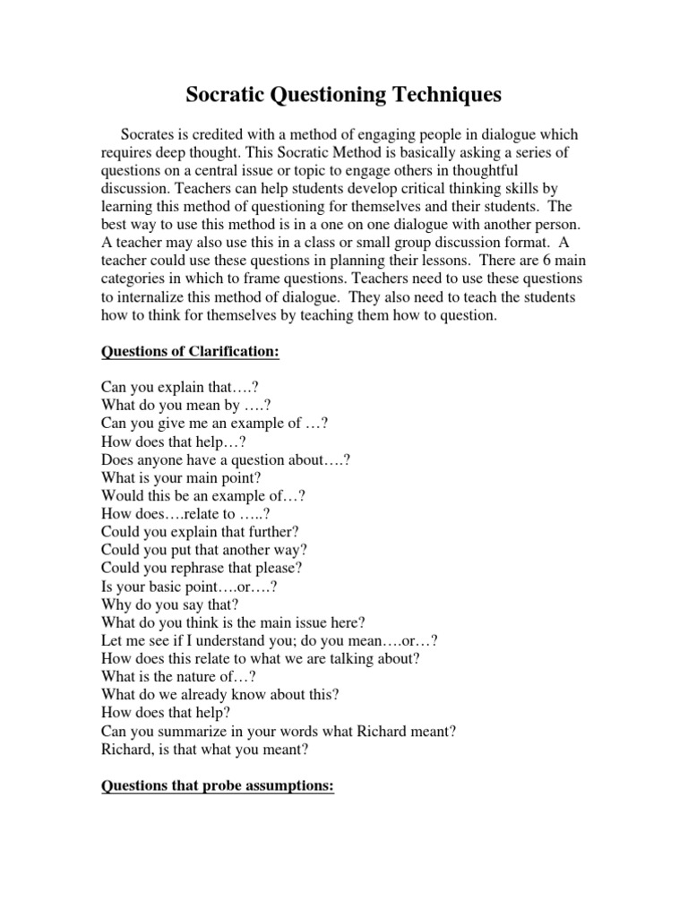 Socratic Questioning Techniques: Questions of Clarification | Download ...