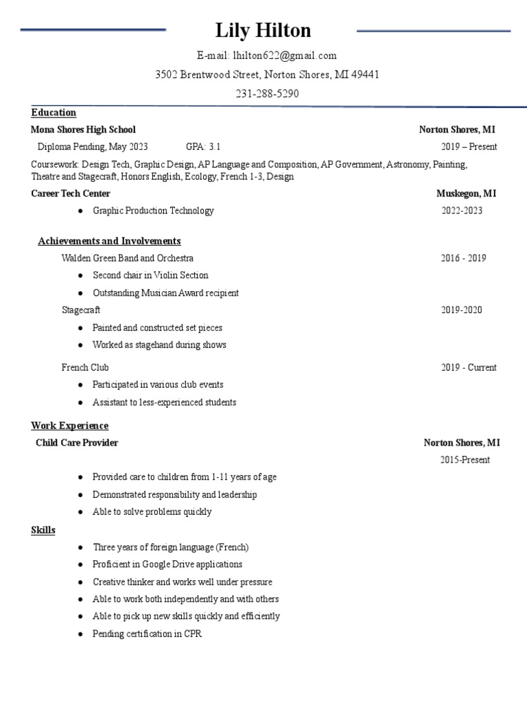 Lily Hilton Resume | PDF