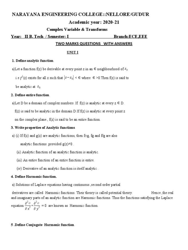 CVT 2marks - 21 | PDF | Function (Mathematics) | Complex Number