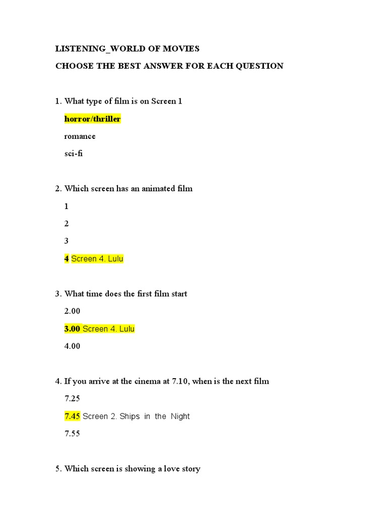 WORLD OF MOVIES - (PART 1) - Student S | PDF