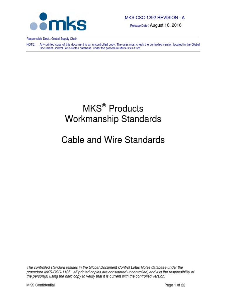 MKS CSC 1292 Cable Workmanship Standard | PDF | Electrical Connector ...
