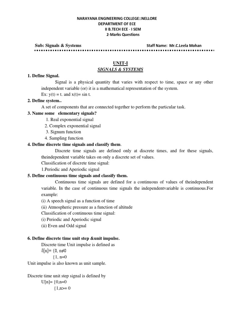 SS-2-Marks Questions With Answers | PDF | Fourier Transform | Laplace ...