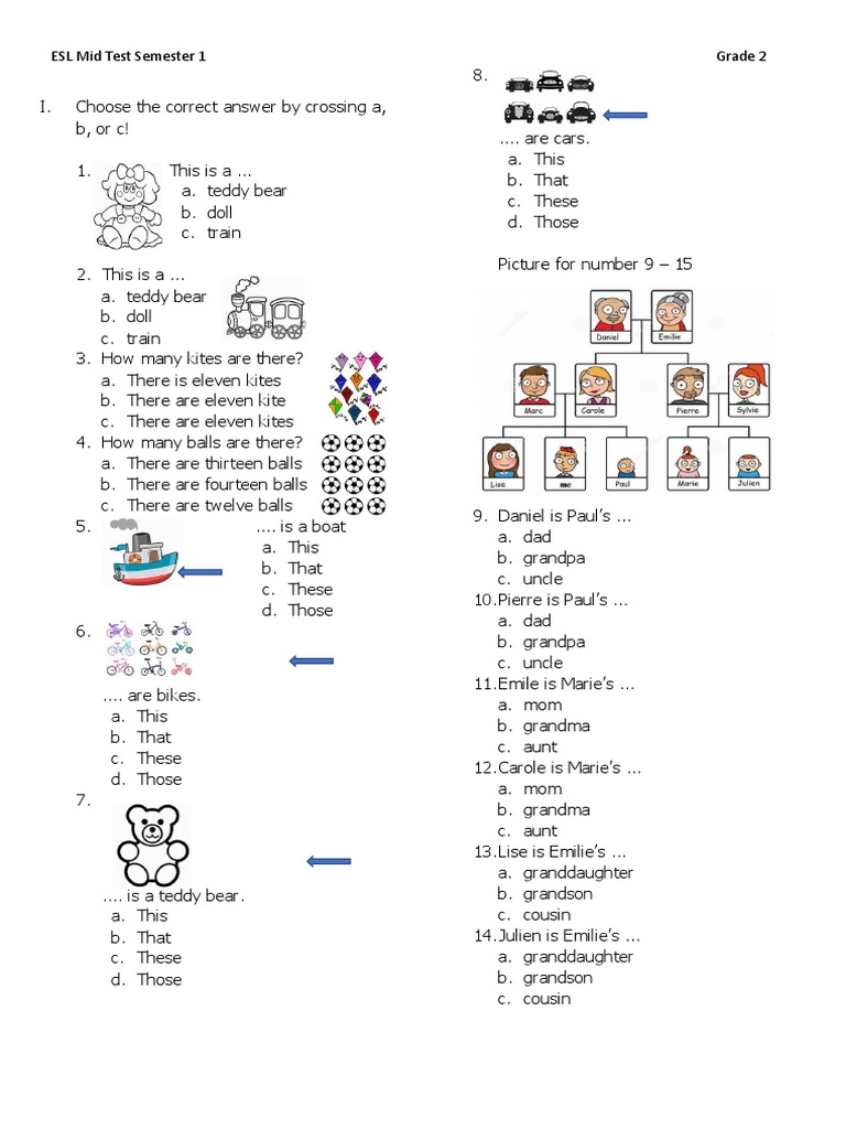 Grade 2 ESL Mid Test Semester 1 | PDF