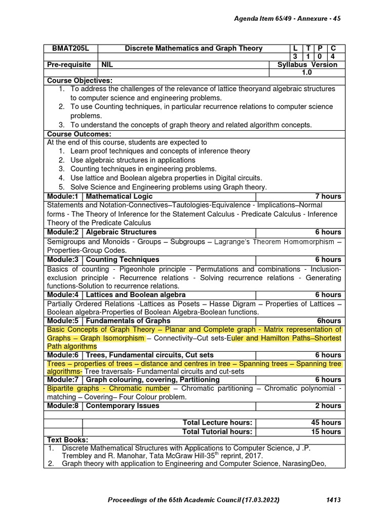 Bmat205l Discrete-Mathematics-And-Graph-Theory TH 1.0 70 Bmat205l | PDF | Graph Theory ...