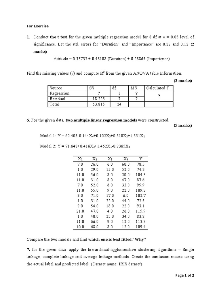 Problems For Exercise Pdf Regression Analysis Errors And Residuals
