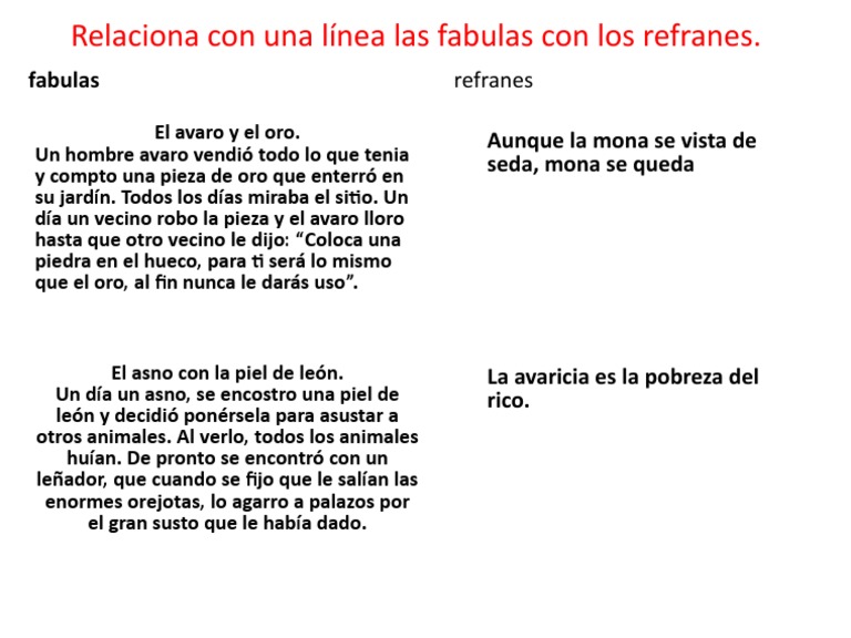 Relaciona Con Una Línea Las Fabulas Con Los | PDF | Adultos jóvenes ...