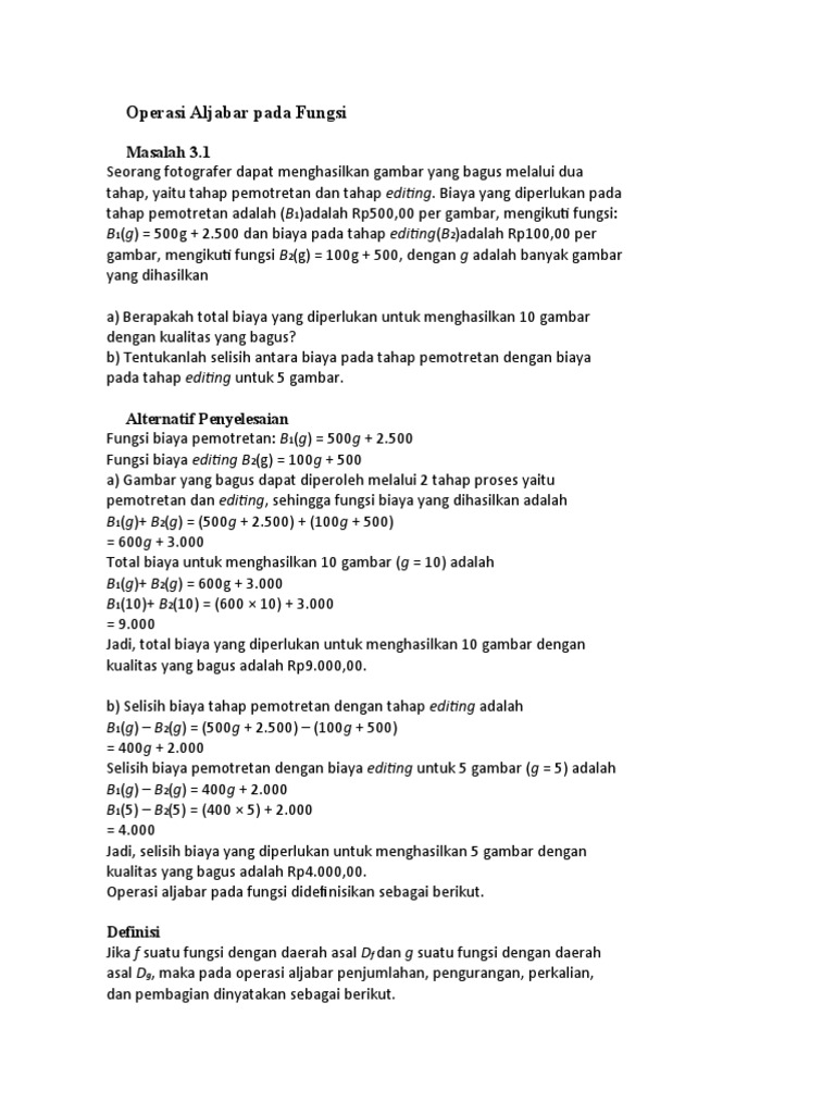 Operasi Aljabar pada Fungsi Matematika | PDF