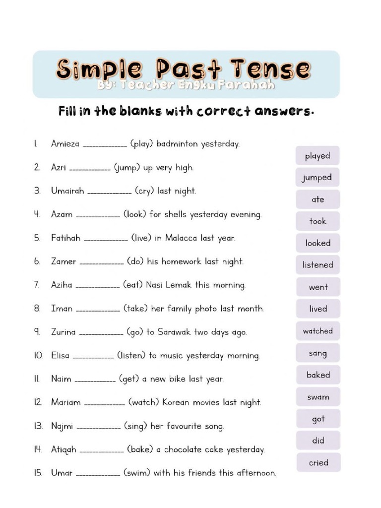 Simple Past Tense Grade 5 | PDF