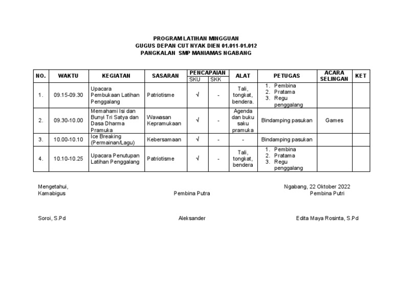 Program Latihan Mingguan SMP | PDF