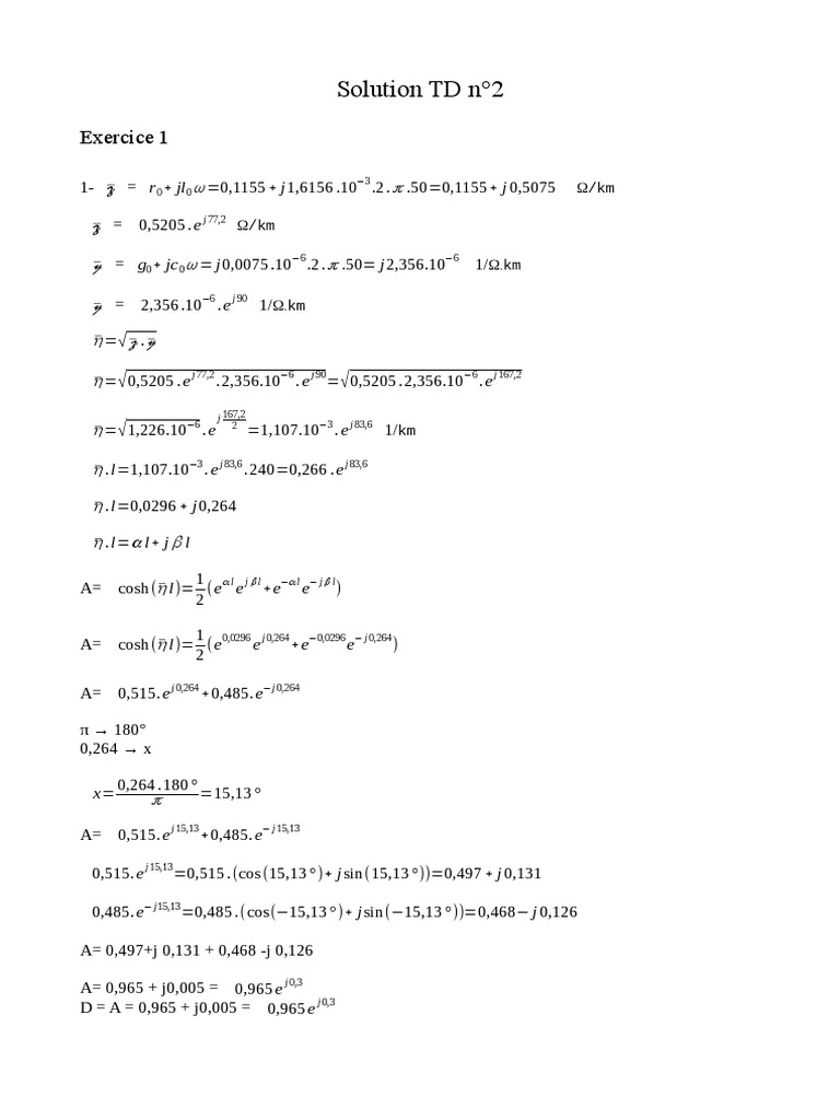 Solution TD N°2 Réseaux Électrique | PDF | Vagues | Phénomène physique