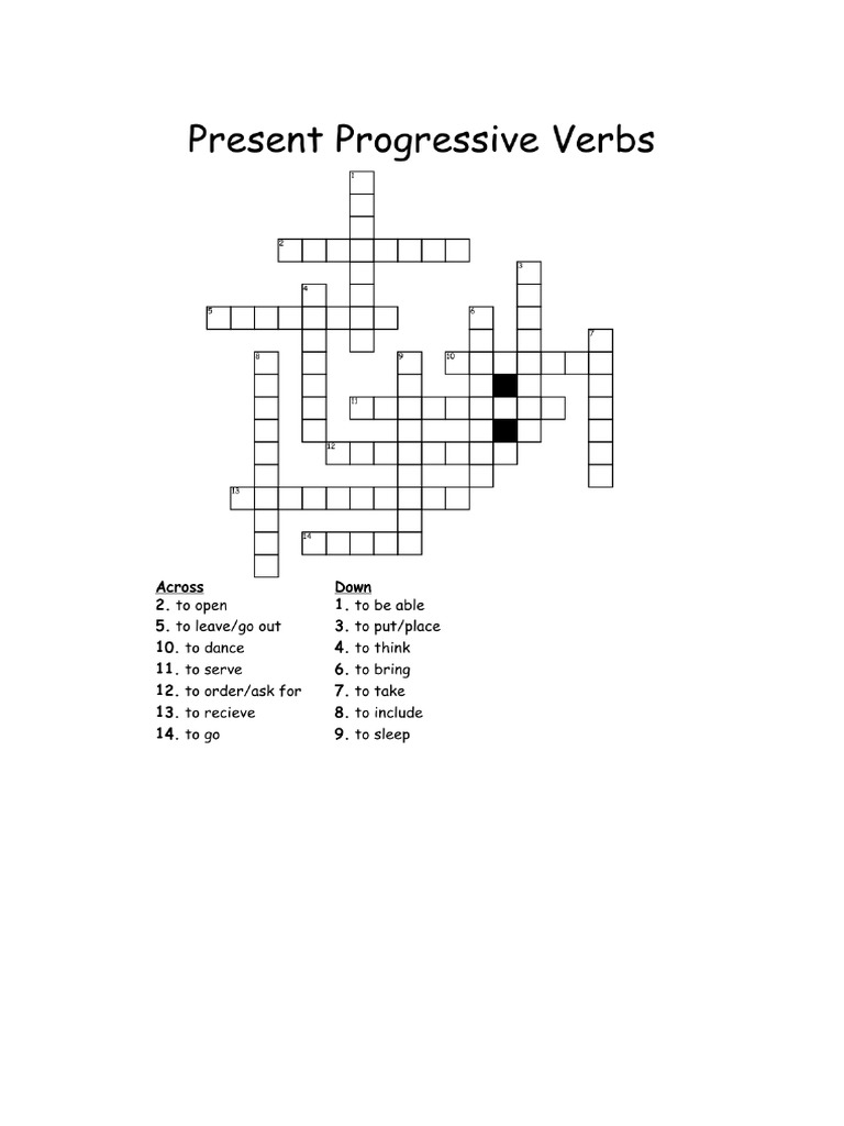 Present Progressive Crossword | PDF
