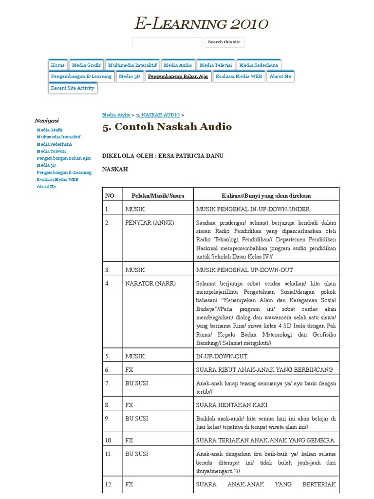 Contoh Naskah Audio - E-Learning 2010 | PDF