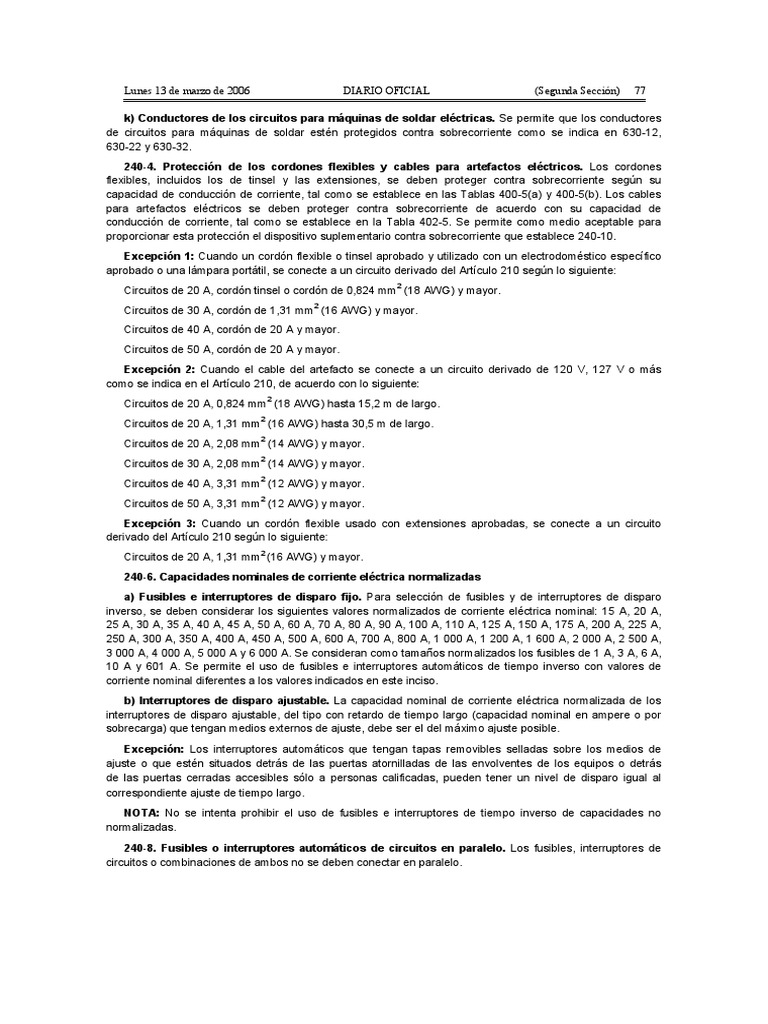 240-6 Capacidades de Interruptores de Corriente Normalizadas | PDF ...