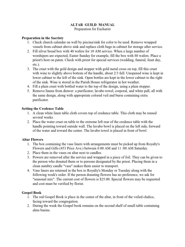 Altar Guild Manual | PDF | Altar | Rituals