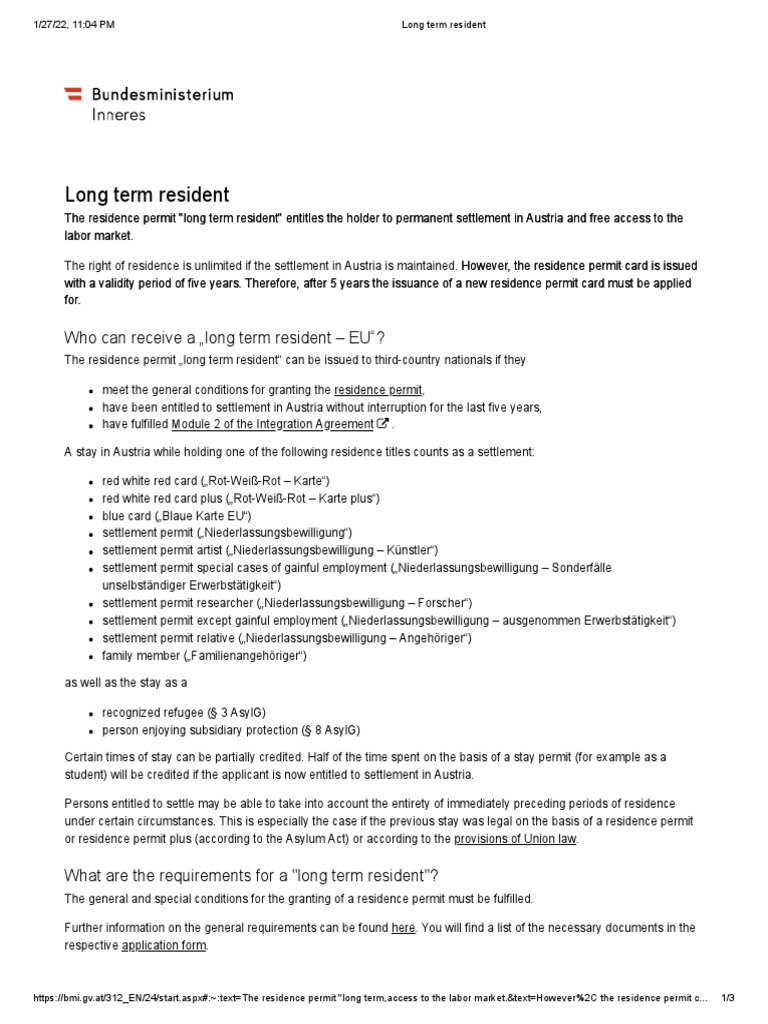 Long term resident permit explained | PDF | European Economic Area ...