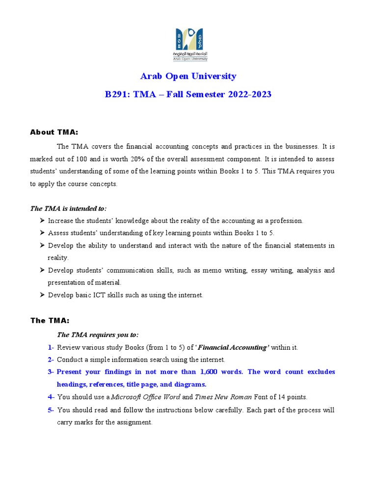 B291 TMA - Fall - 2022-2023 | PDF | Financial Statement | Depreciation