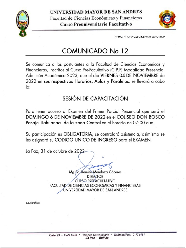 012 Comunicado de Capacitacion-V1 | PDF