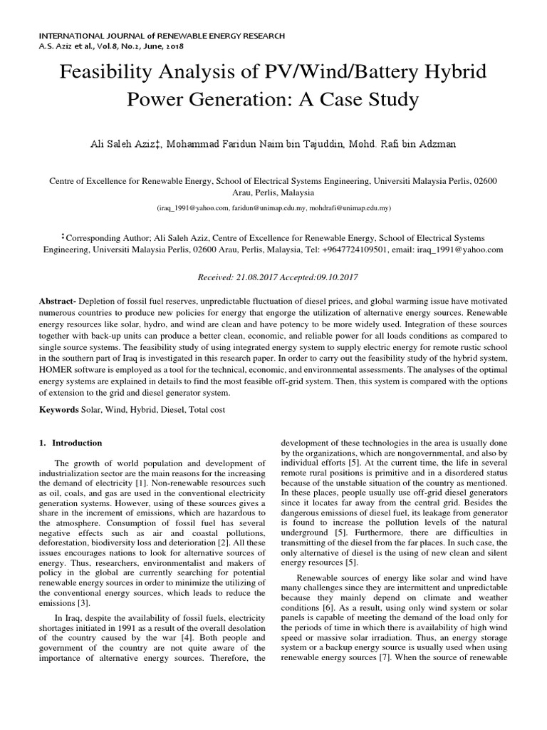 Feasibility Analysis of PV/Wind/Battery Hybrid Power Generation: A Case Study | PDF | Wind Power ...