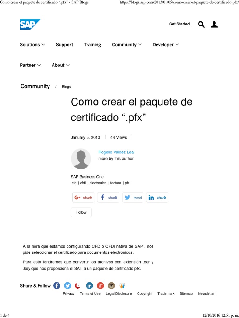 Como Crear El Paquete de Certificado ".PFX" - SAP | PDF