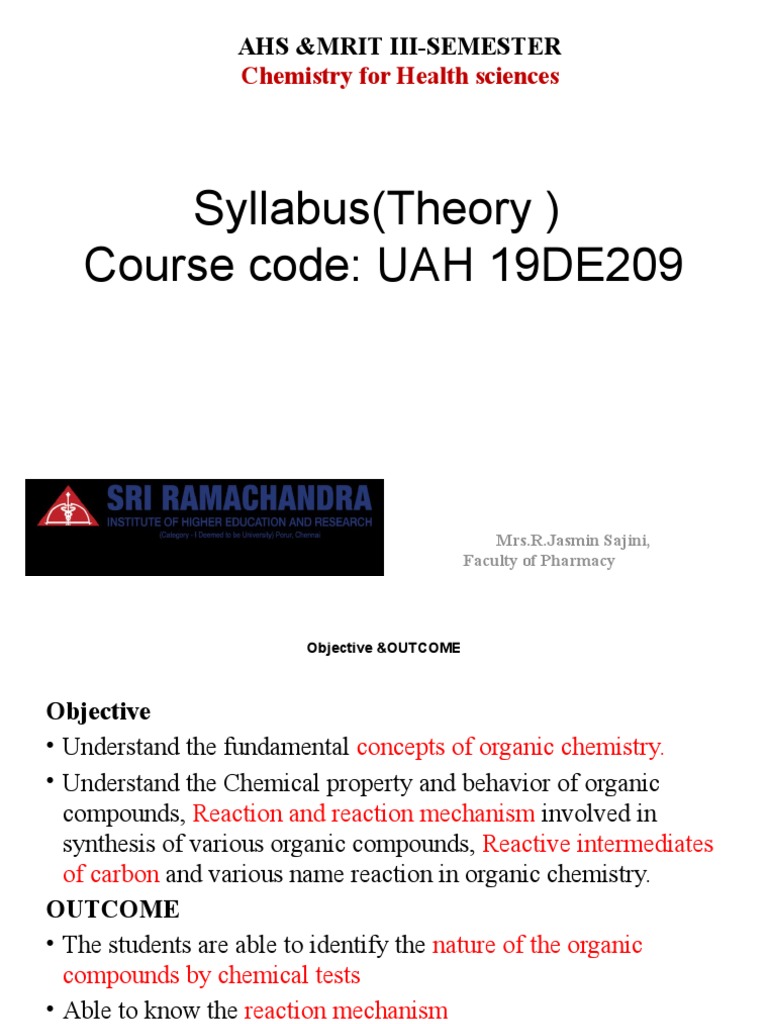 Chemistry For Health Sciences Syllabus (Theory) | PDF | Chemical ...