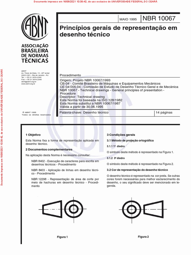 NBR10067 - Princípios Gerais de Representação em Desenho Técnico | PDF ...