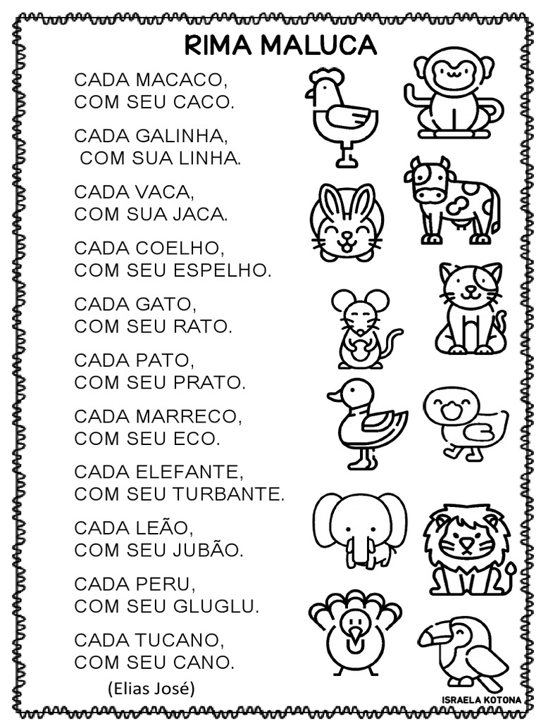 Rimas e desenhos: Um poema infantil sobre animais e suas ...