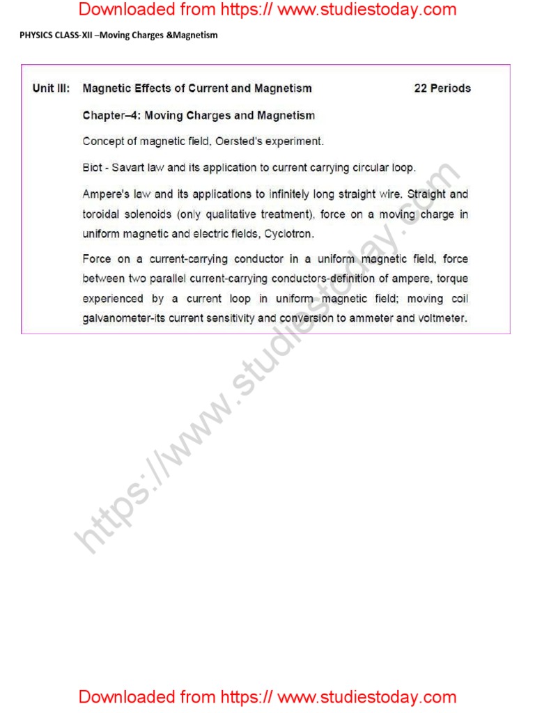 Physics Class-Xii - Moving Charges &magnetism | PDF | Magnetic Field ...
