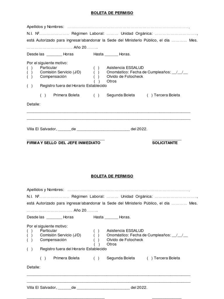 Boleta de Permiso 2 | PDF