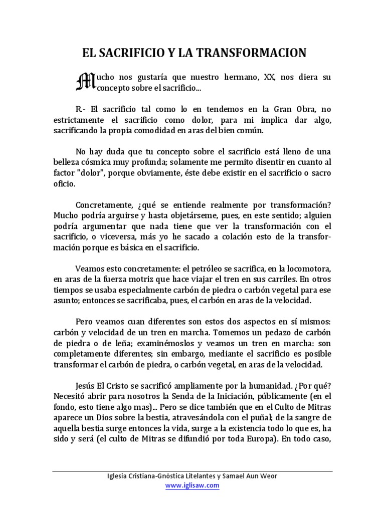 Conferencia No. 45. El Sacrificio y La Transformacion | PDF