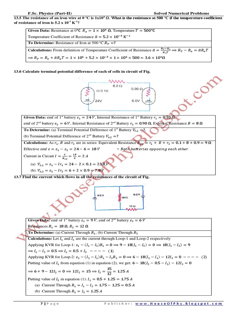 F.Sc. Physics (Part-II) Solved Numerical Problems: P A G E P U B L I S H E R | Download Free PDF ...