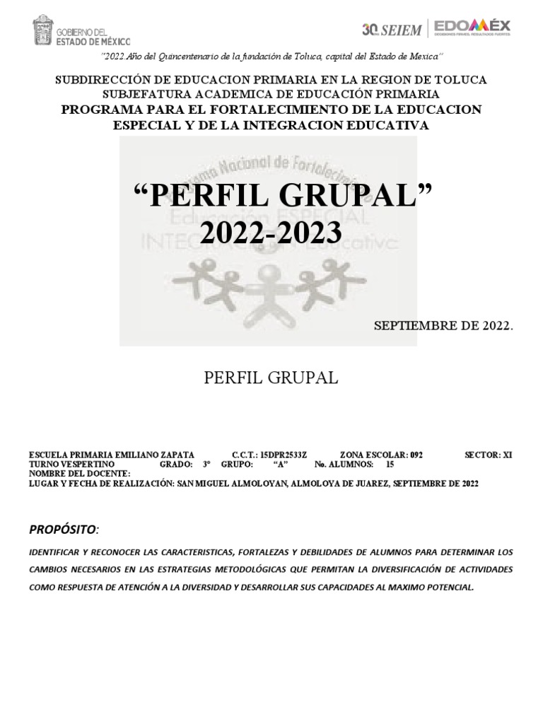 Formato Actualizado Perfil Grupal 2022 | PDF | Educación primaria | Salón de clases