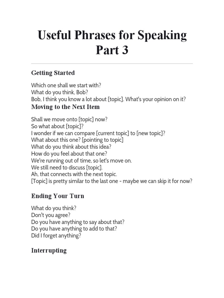 FCE Speaking Part 3: Useful Phrases | PDF | Language Arts & Discipline ...